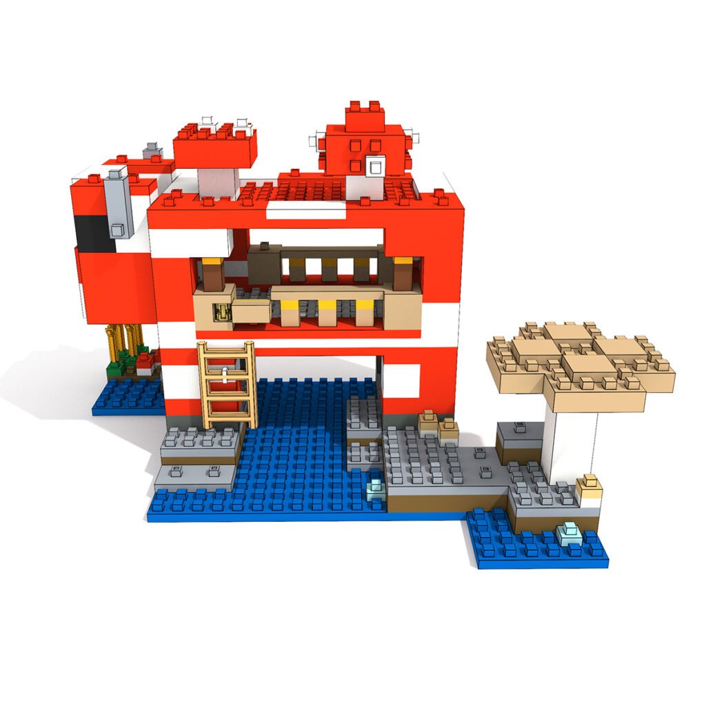 Voxel Minecraft VS Lego The Mooshroom House 3D Model - Rezoro3D